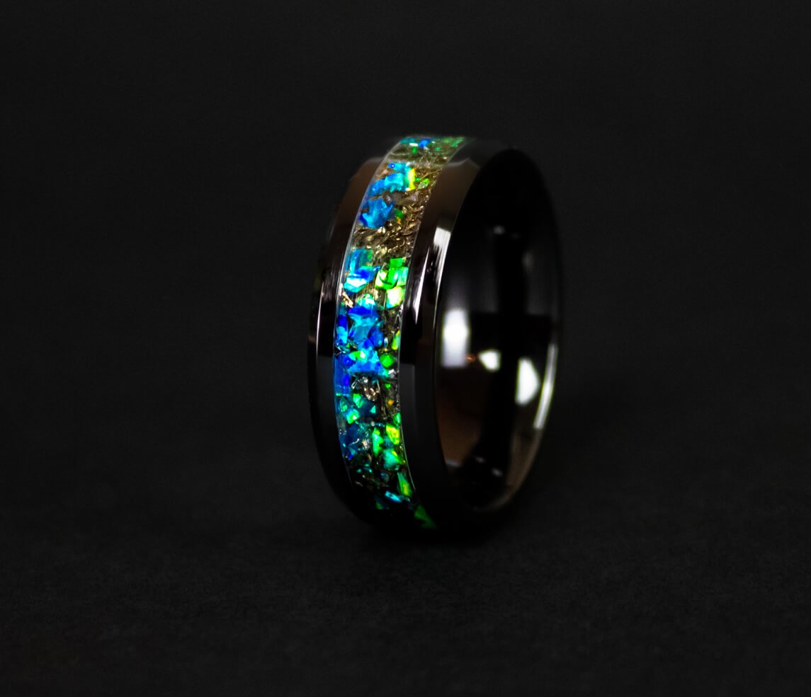 Blue and Green Meteorite Ring | Space Age Rings