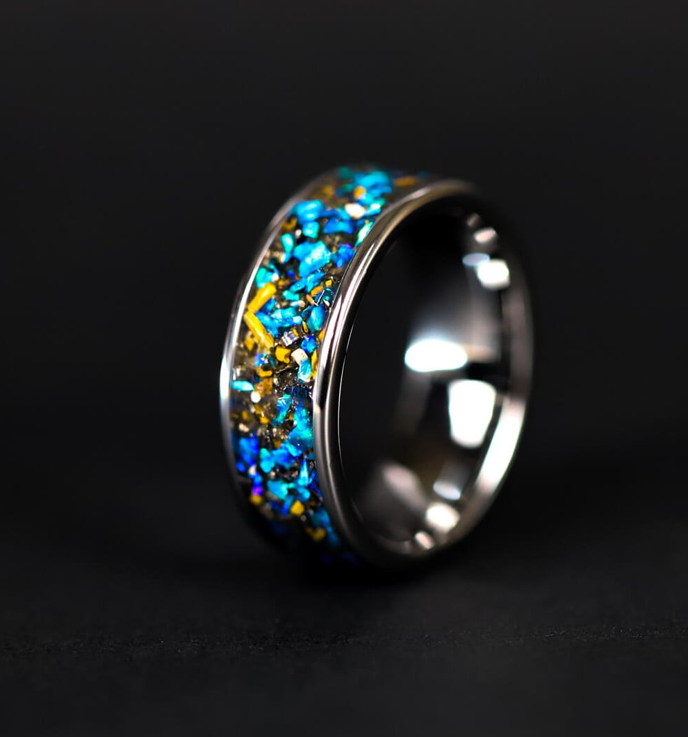 Wide Blue Velociraptor Meteorite Ring | Space Age Rings