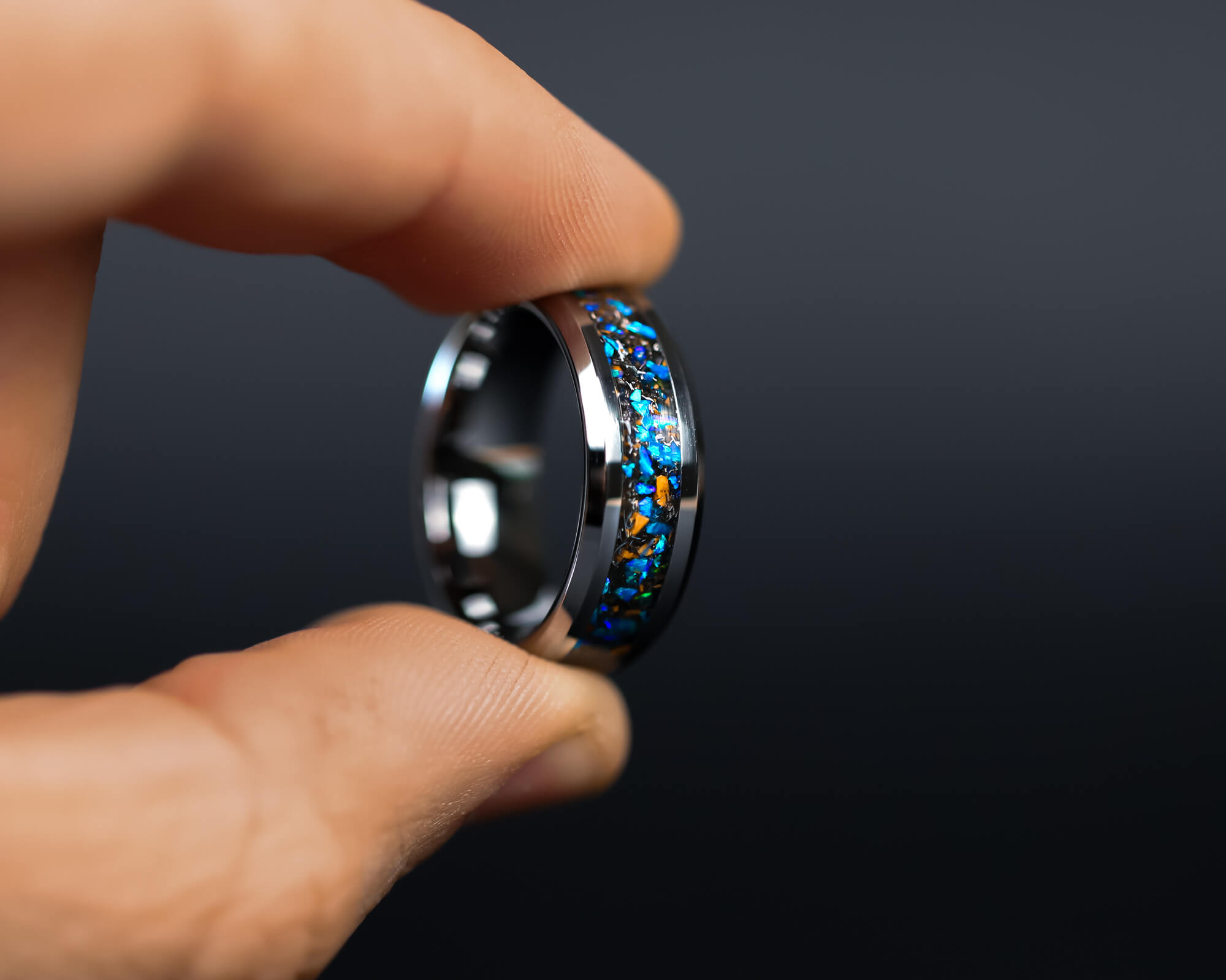 Blue Velociraptor Meteorite Ring - Tungsten | Space Age Rings