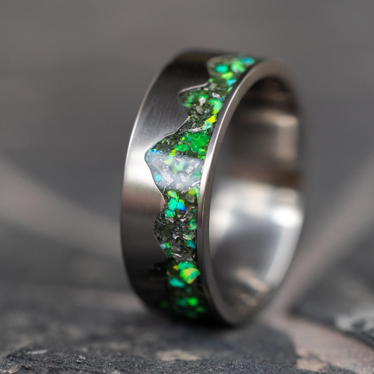 Green Titanium Meteorite Ring | Space Age Rings