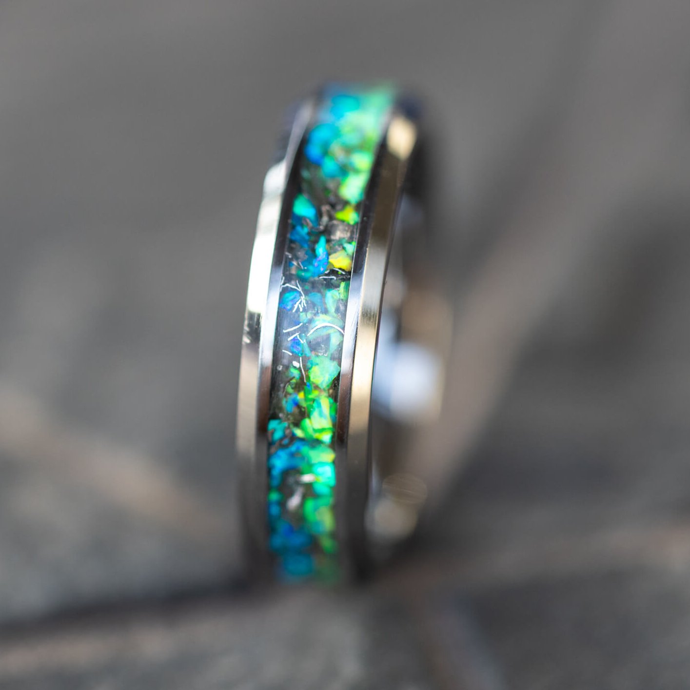 Blue and Green Meteorite Ring - Tungsten | Space Age Rings